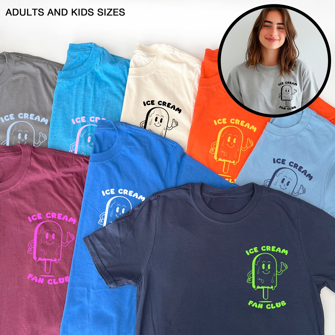 Retro Ice Cream Fan Club T-shirt, Unisex Tee in Various Colours, Summer ...