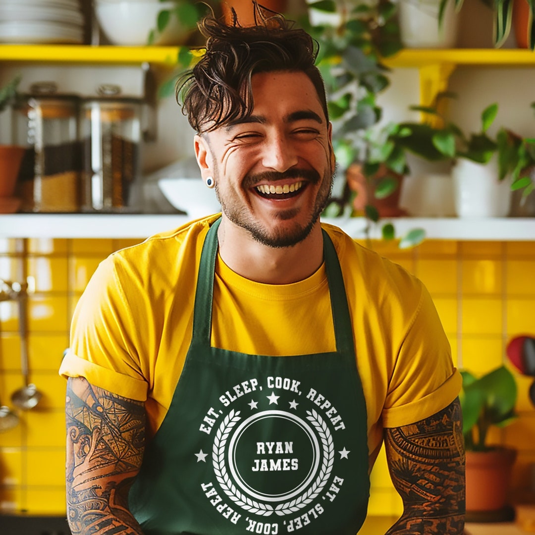 Personalised Apron: Eat, Sleep, Cook, Repeat - Baking Chef Gift - Dad ...