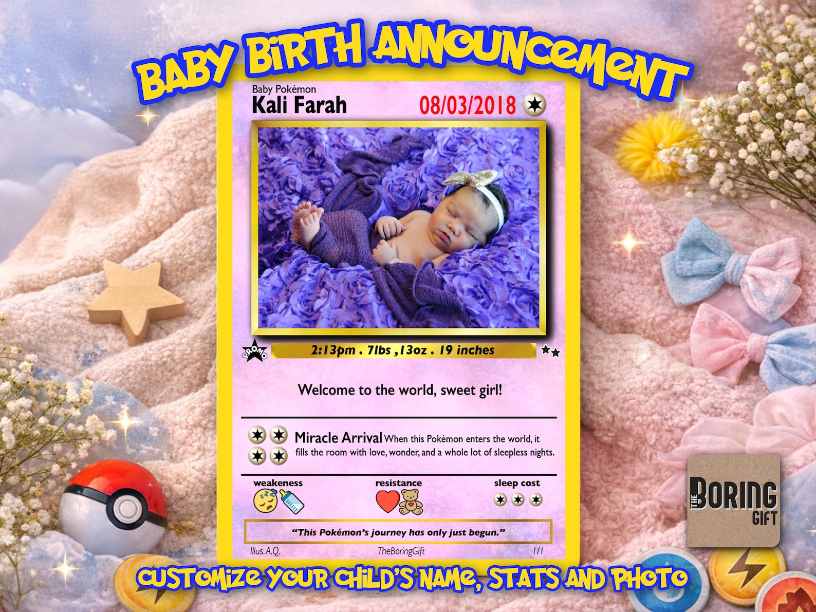 Pokemon Baby Announcement Card Featuring Name and Birth Stats - Etsy