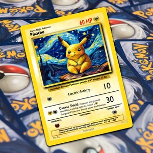 Pikachu Starry Night Pokemon Card Gift for Him or Her, Vincent Van Gogh ...