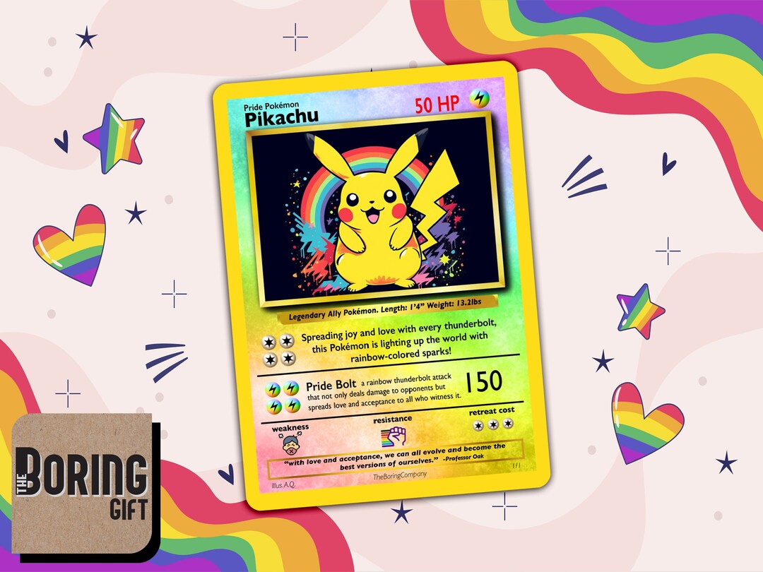 Rainbow Pride Month Pikachu Pokemon Trading Card - LGBTQ Collectible - Etsy