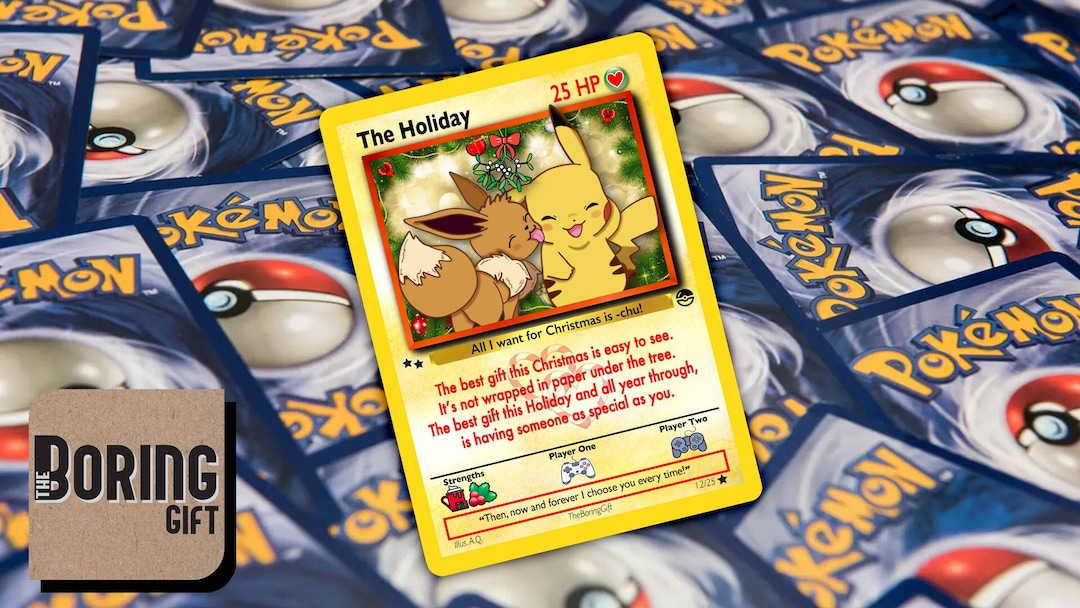 Christmas Pokemon Card Gift for Him or Her, Holiday Pikachu and Eevee ...