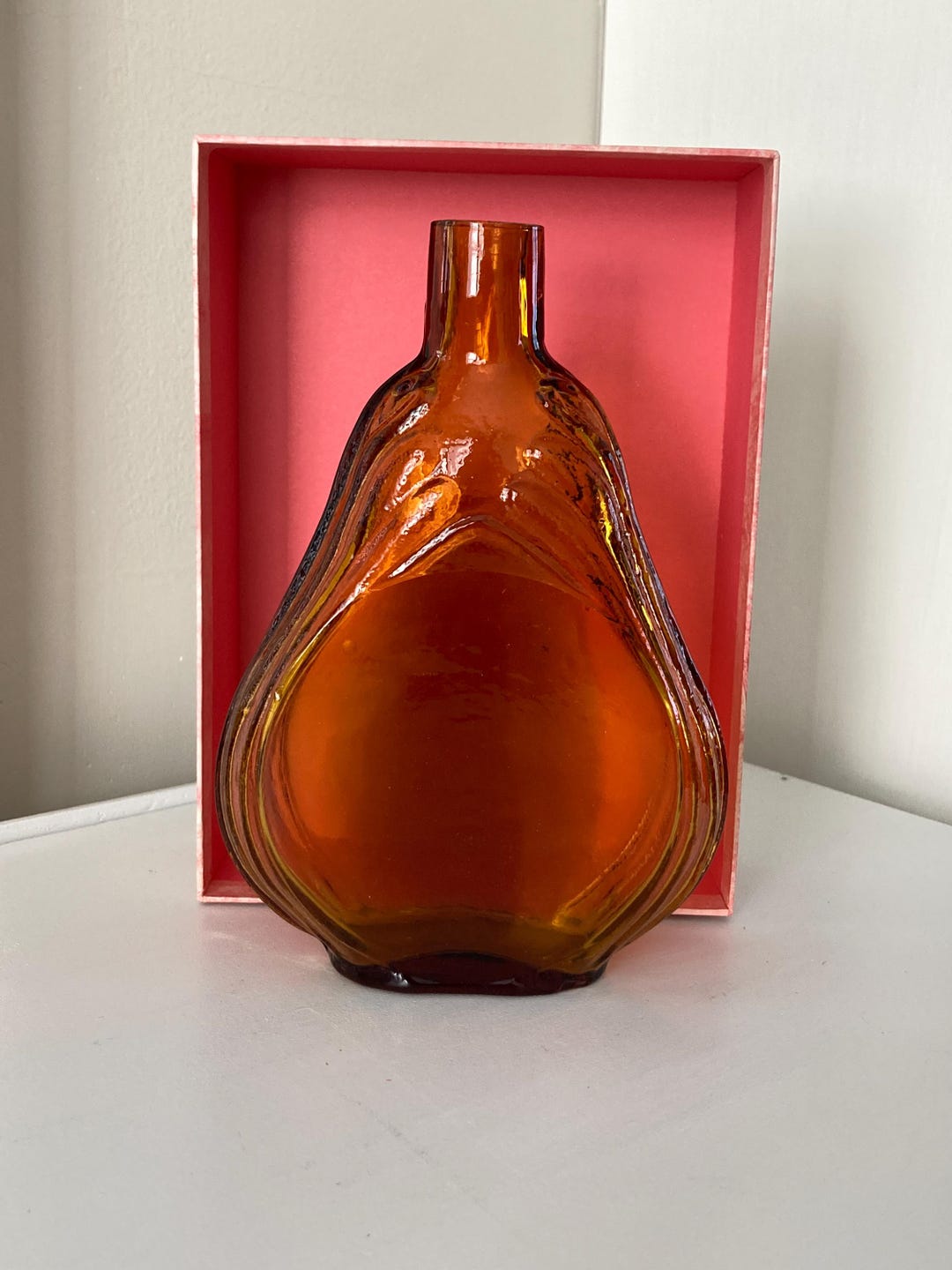 Vintage Clevenger Amber Glass Scroll Flask, Circa 1973, Collectible ...