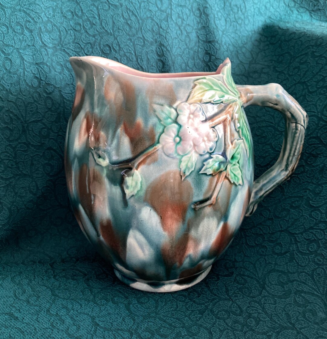 Etruscan Majolica Pitcher 8", Griffin Smith Hill, Hawthorn - Cherry ...
