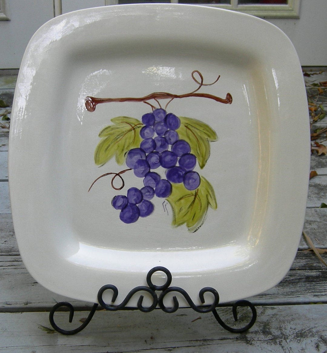 16" Custom Serving Platter Hand Painted Grapevine Design, Ceramic ...