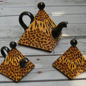 Custom Exotic LEOPARD PRINT/TIGER Teapot Set, Hand Painted, Pyramid ...