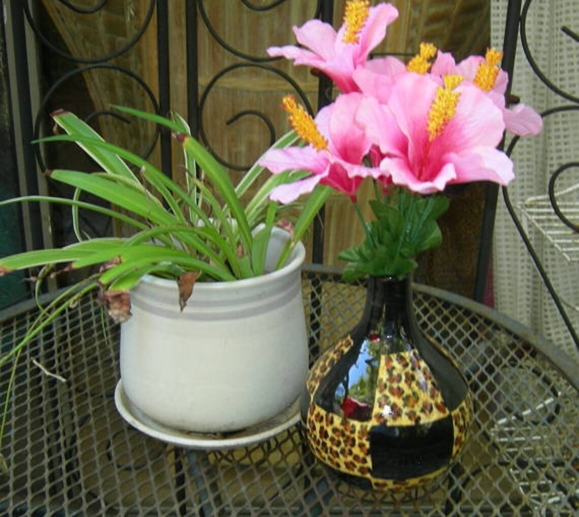 Custom Exotic LEOPARD Print/mirror Black Vase Short Round - Etsy