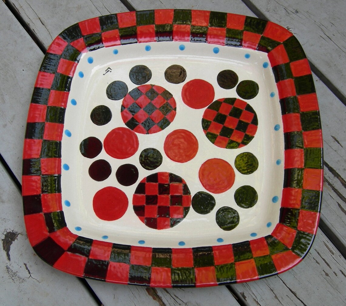 16" Custom Red/black Modern LARGE SERVING PLATTER, Unique Functional ...
