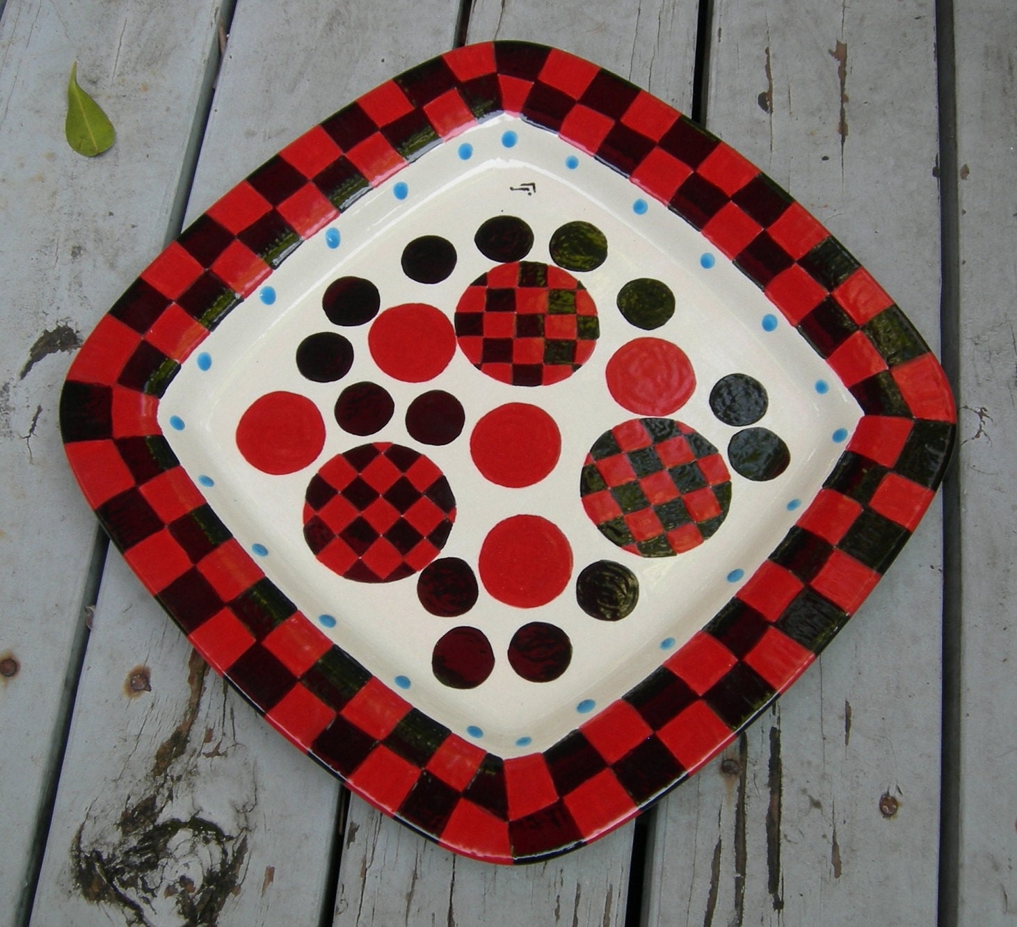 16" Custom Red/black Modern LARGE SERVING PLATTER, Unique Functional ...