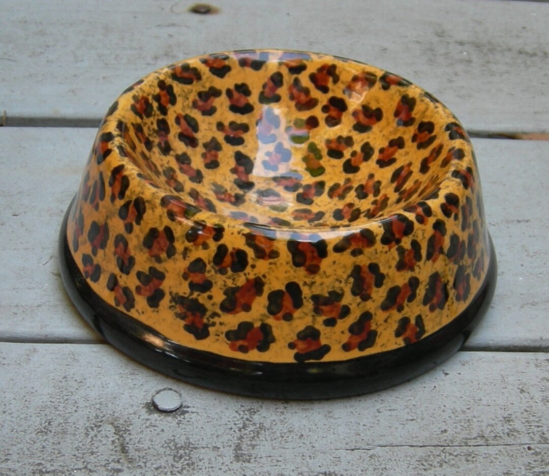 Custom, Hand-painted, Ceramic LEOPARD PRINT Dog, Cat, Pet, Bowl, Dish ...