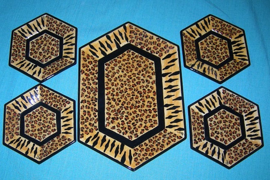 Custom LEOPARD PRINT/TIGER 6-sided Dessert Platter With Matching Plates ...