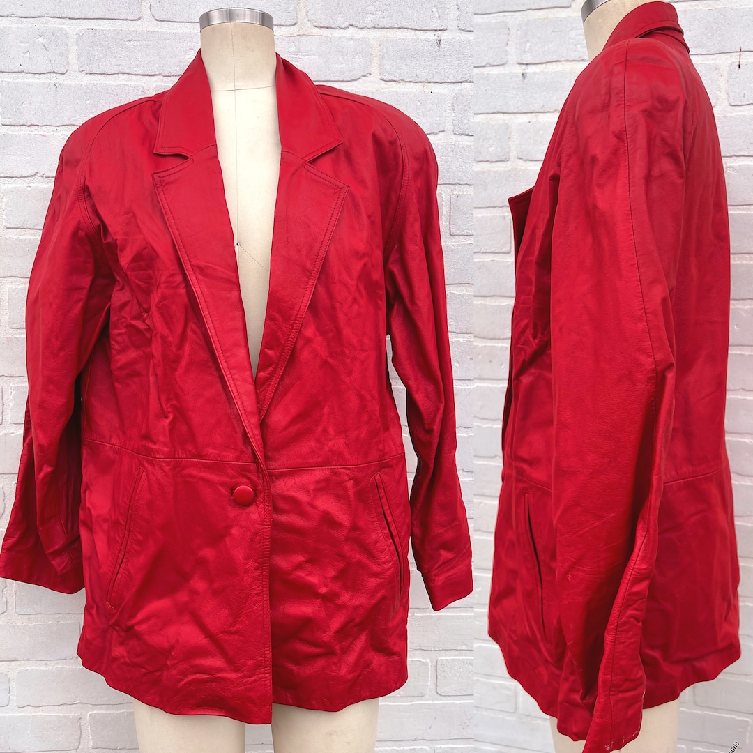 Vintage Red Leather Coat. Luxury Red Valentines Day Coat. 80s Red ...
