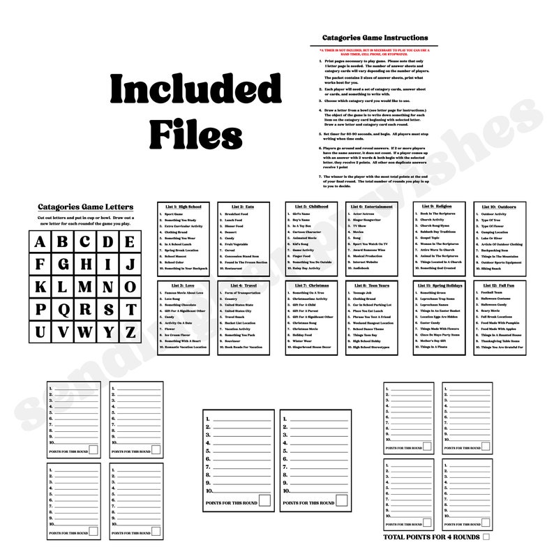 Printable Categories Game - Etsy