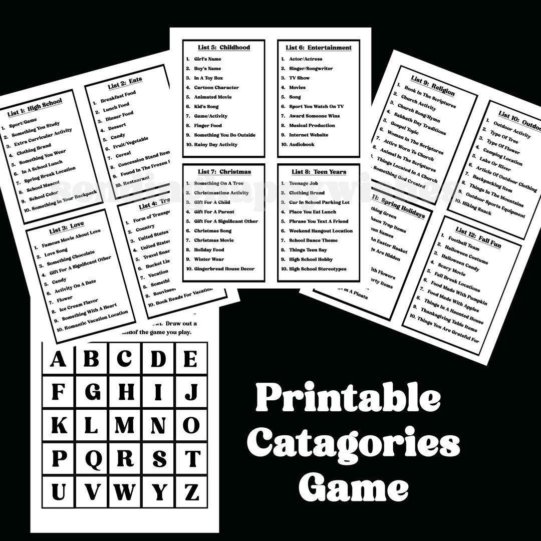 Printable Categories Game - Etsy