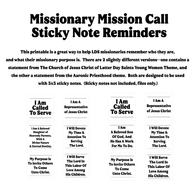 LDS Missionary Mission Call Sticky Note Reminders - Etsy