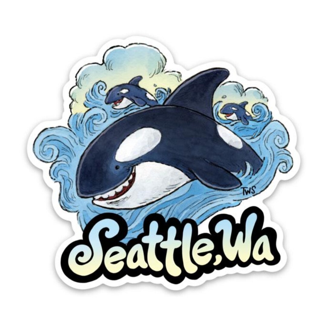 Seattle Whale Sticker - Orca Decal - PNW Souvenir - Tom Shannon Artwork ...