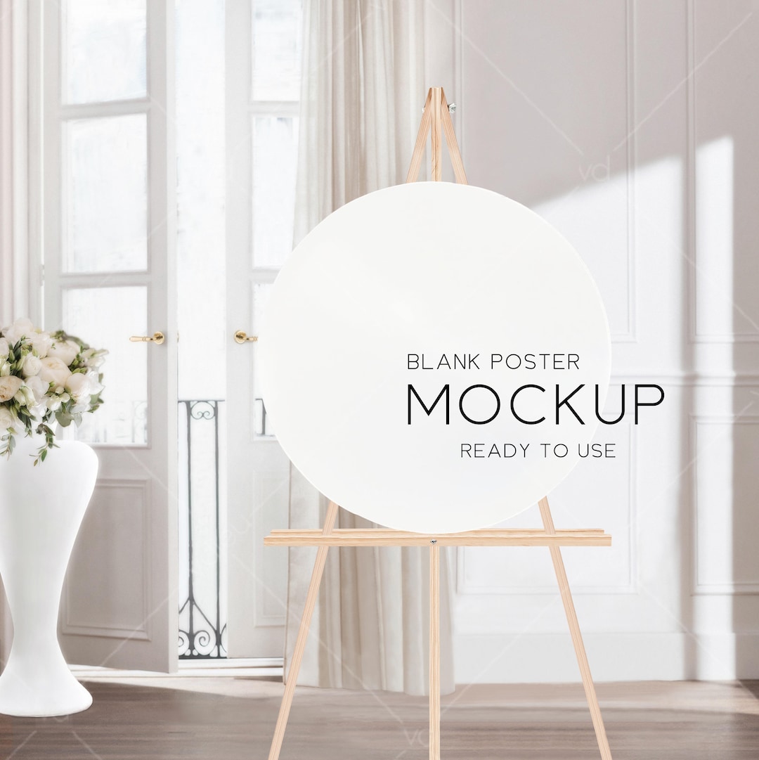 Circle Poster Mockup, Round Poster Mockup on Easel, Welcome Sign Mockup ...
