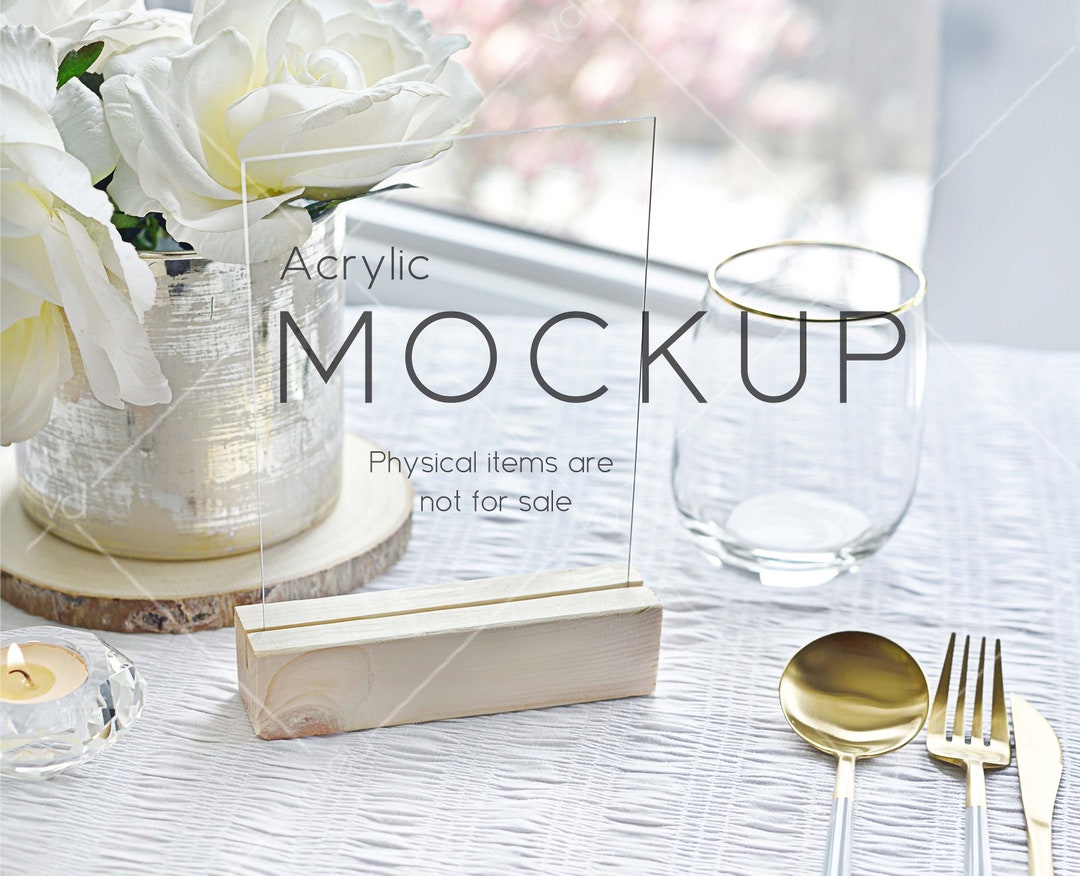 Acrylic Table Sign Mockup, Vertical Acrylic Mockup, Acrylic Menu Mockup ...