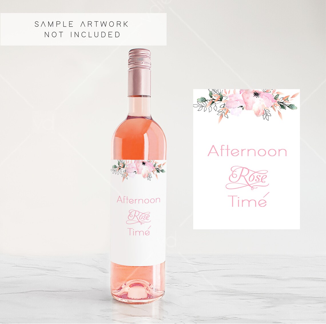 Rose Wine Bottle Mockup: Label Template, PSD Smart Object (3x5 ...