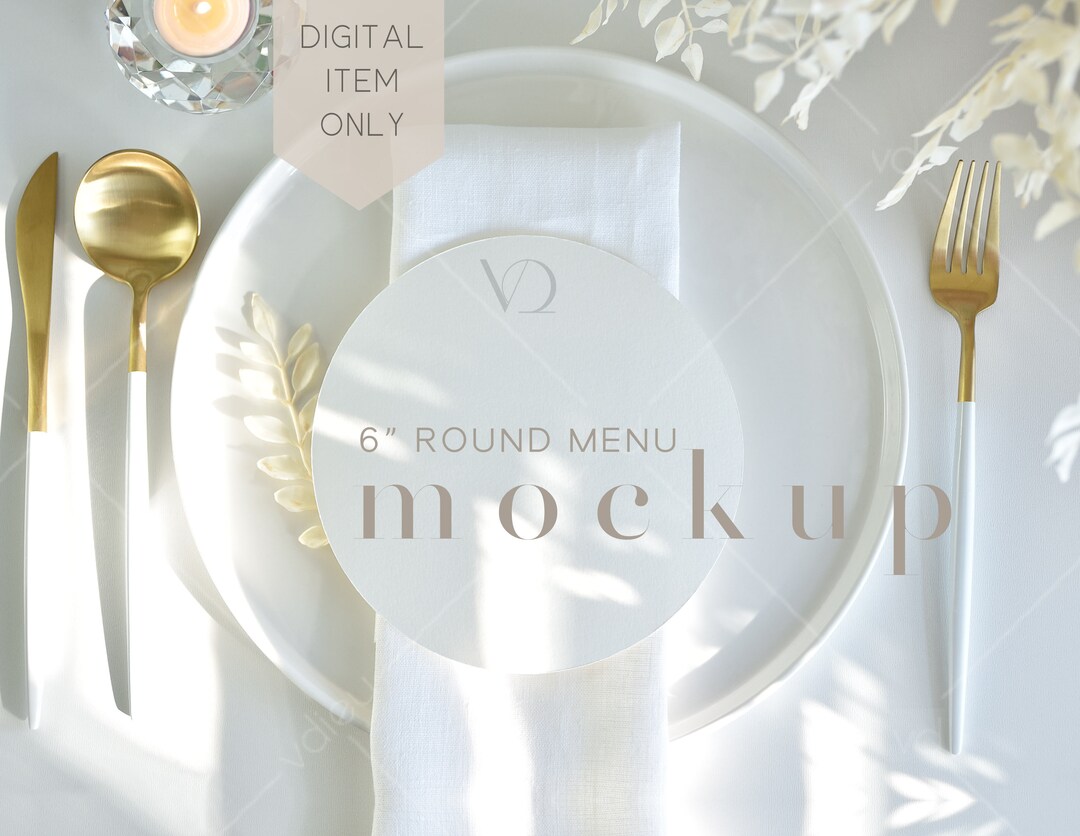 6" Round Menu Mockup, Round Menu Mockup, Wedding Menu Mockup, VDMENU-3 ...
