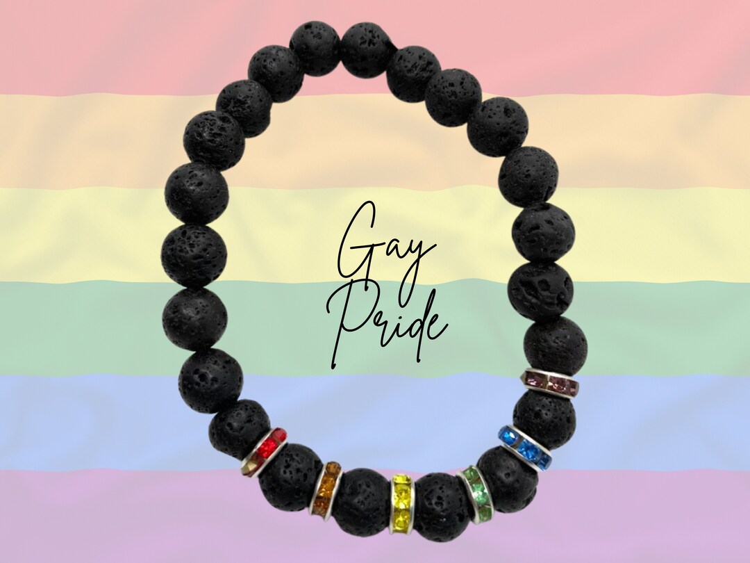 Personalized LGBTQ Pride Bracelet / Rainbow Lava Gemstone Beaded ...