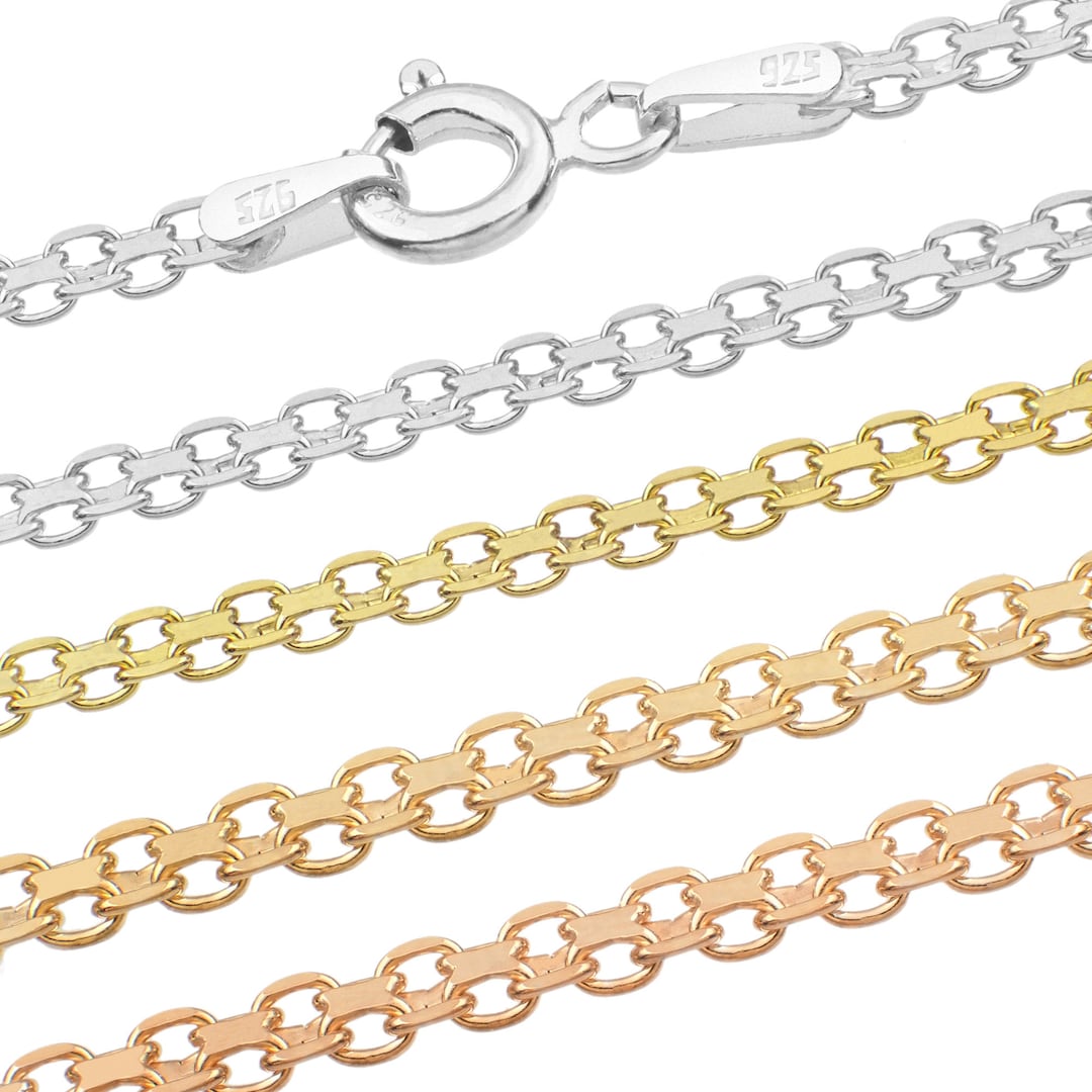 Silver 2.4 Mm Bismarck Chains 925 Sterling Lengths 40-75 Cm - Etsy