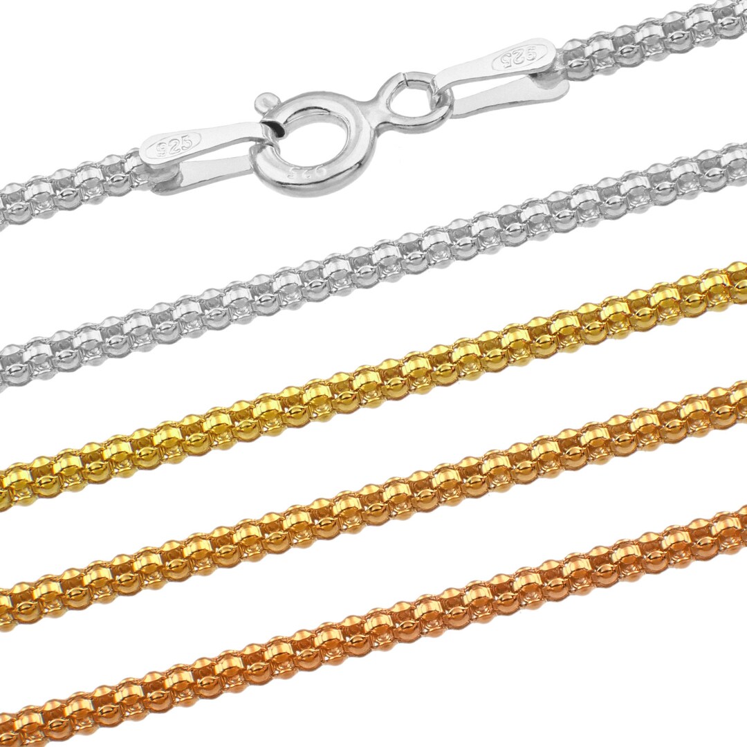 Silver 1.7 Mm Popcorn Chains 925 Sterling Lengths 40-75 Cm - Etsy