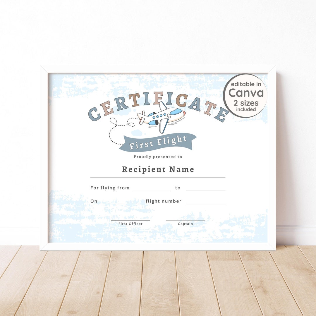 First Flight Certificate for Kids, Editable Toddler's First Flight ...