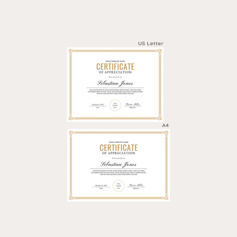 Appreciation Certificate Template Editable Certificate of Appreciation ...