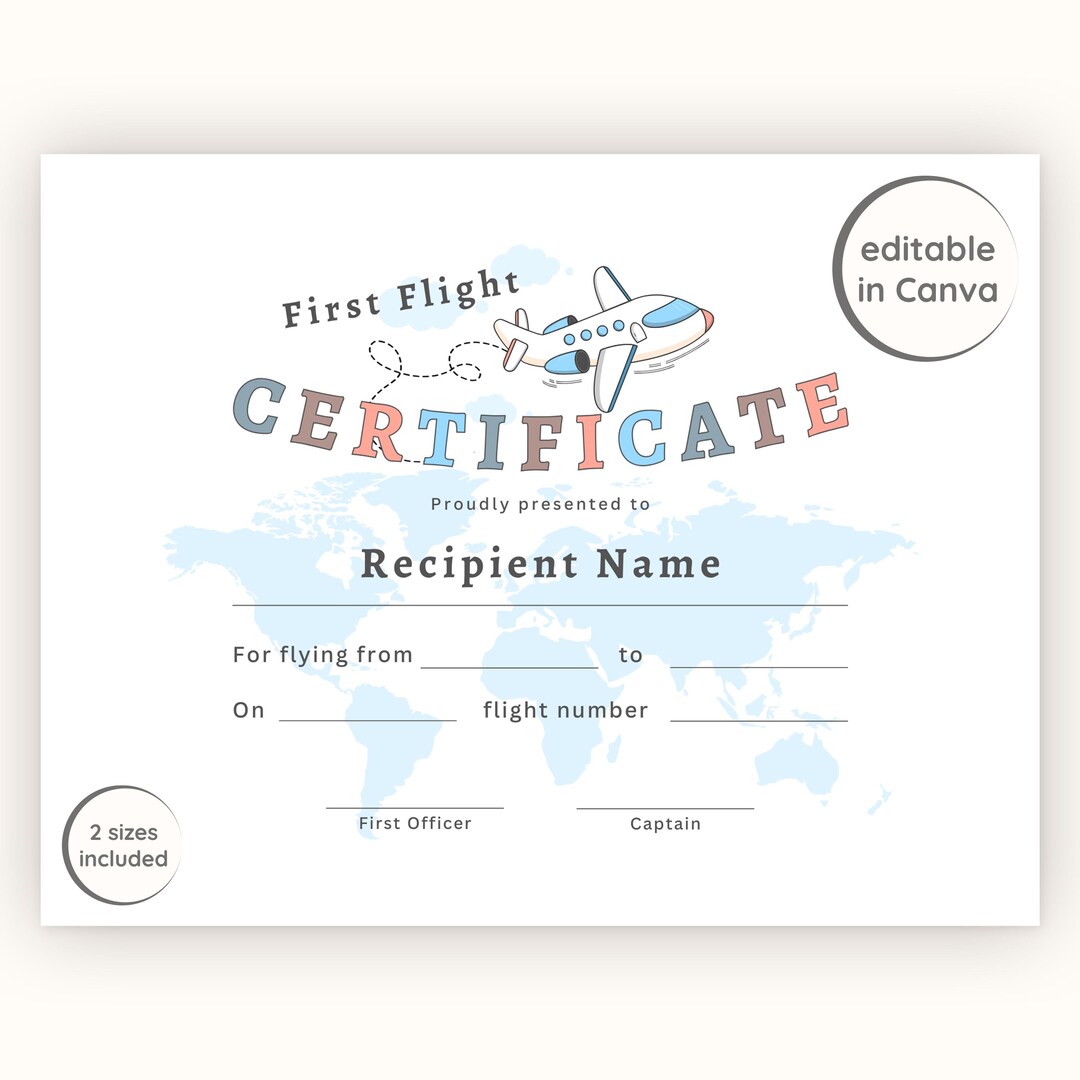 My First Flight Certificate, Kids Award Certificate Travel Certificate ...