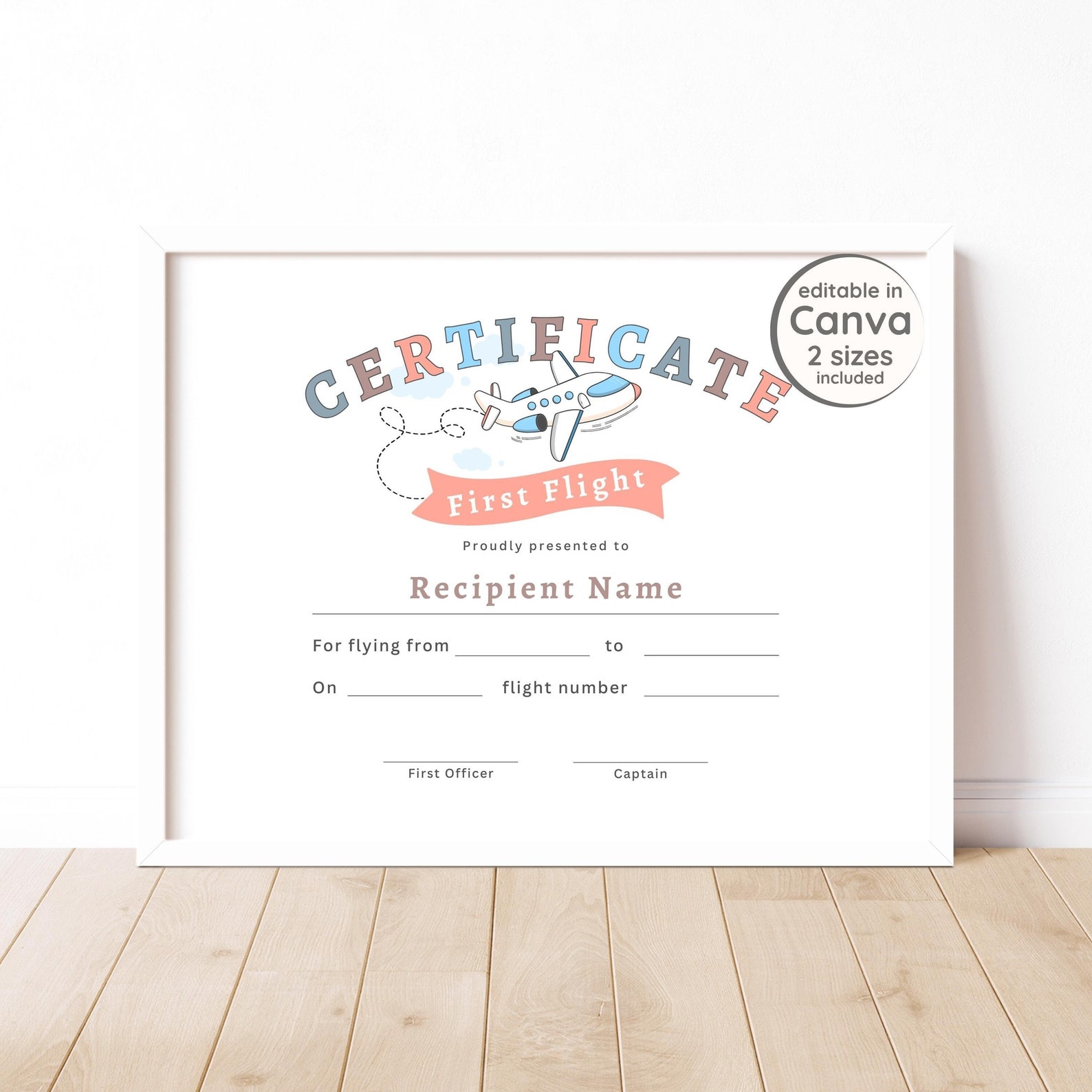 First Flight Certificate for Kids, Editable Toddler's First Flight ...
