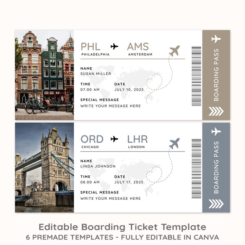 Editable Boarding Pass Canva Template Printable Airline Ticket Boarding ...
