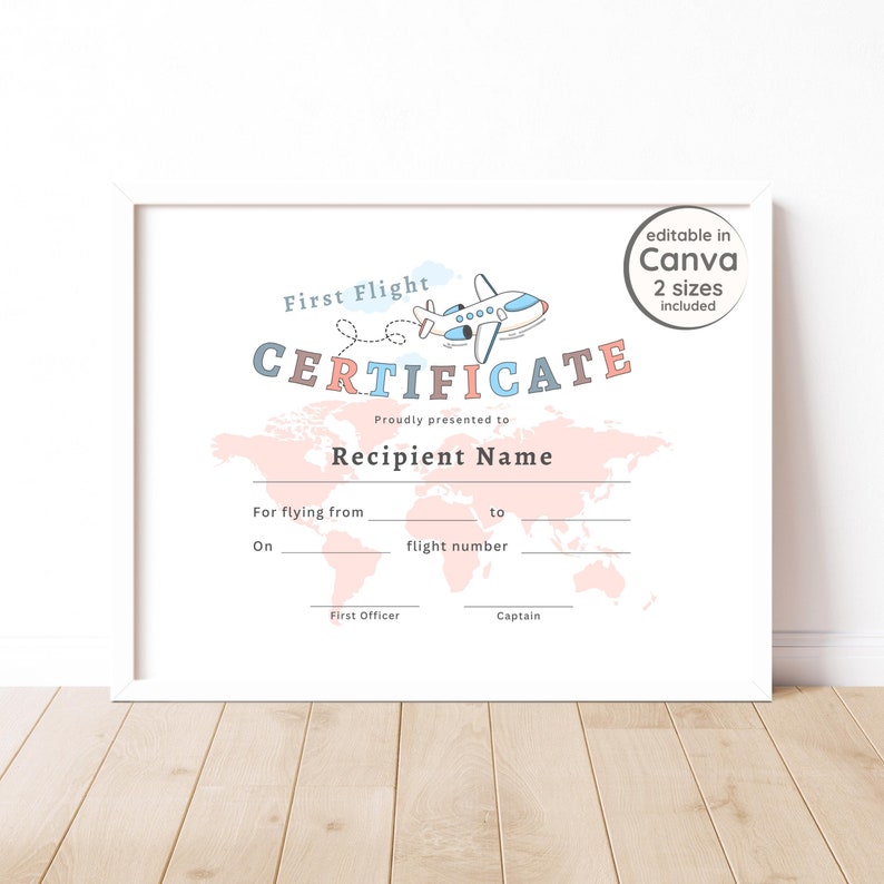 My First Flight Certificate, Kids Award Certificate Travel Certificate ...
