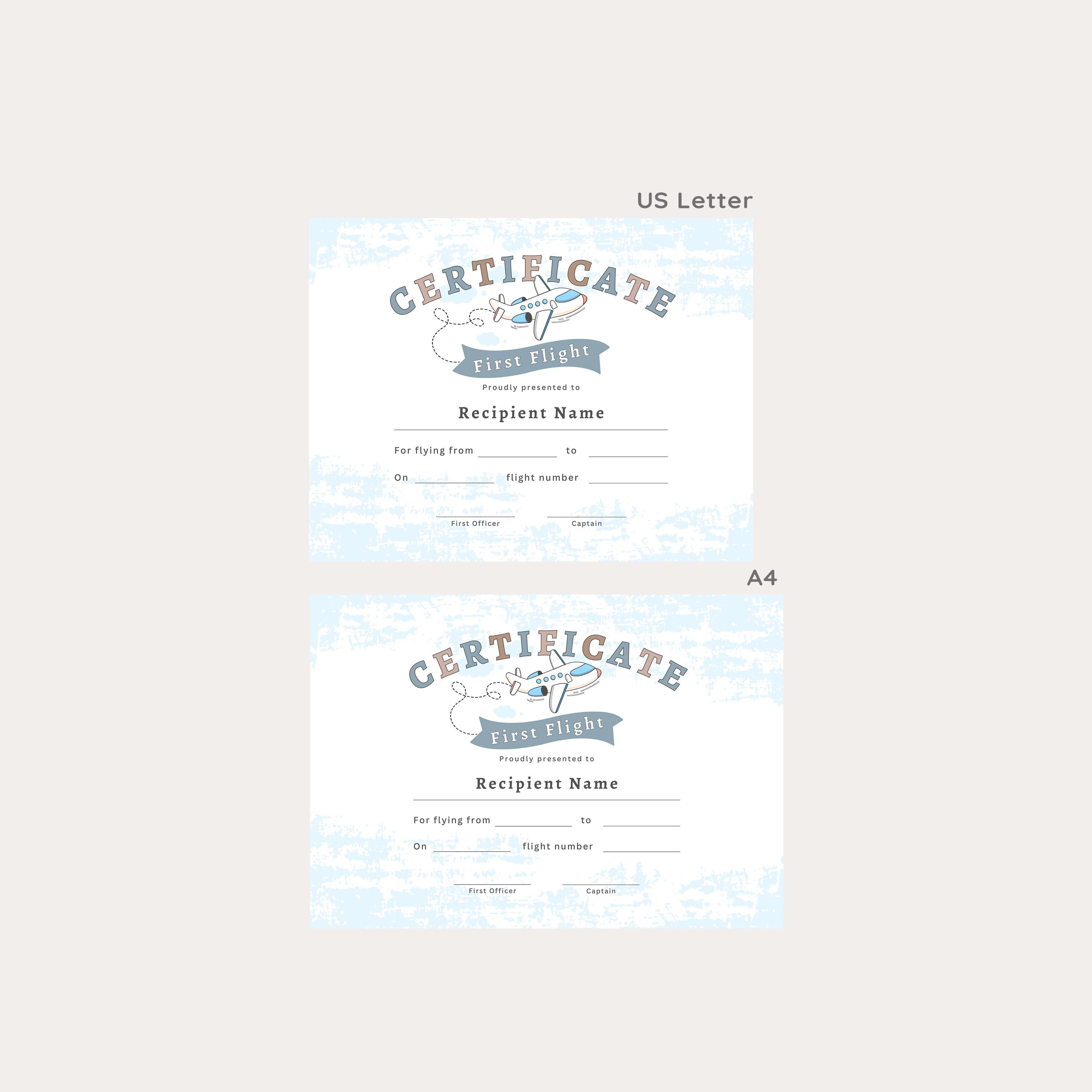First Flight Certificate for Kids, Editable Toddler's First Flight ...