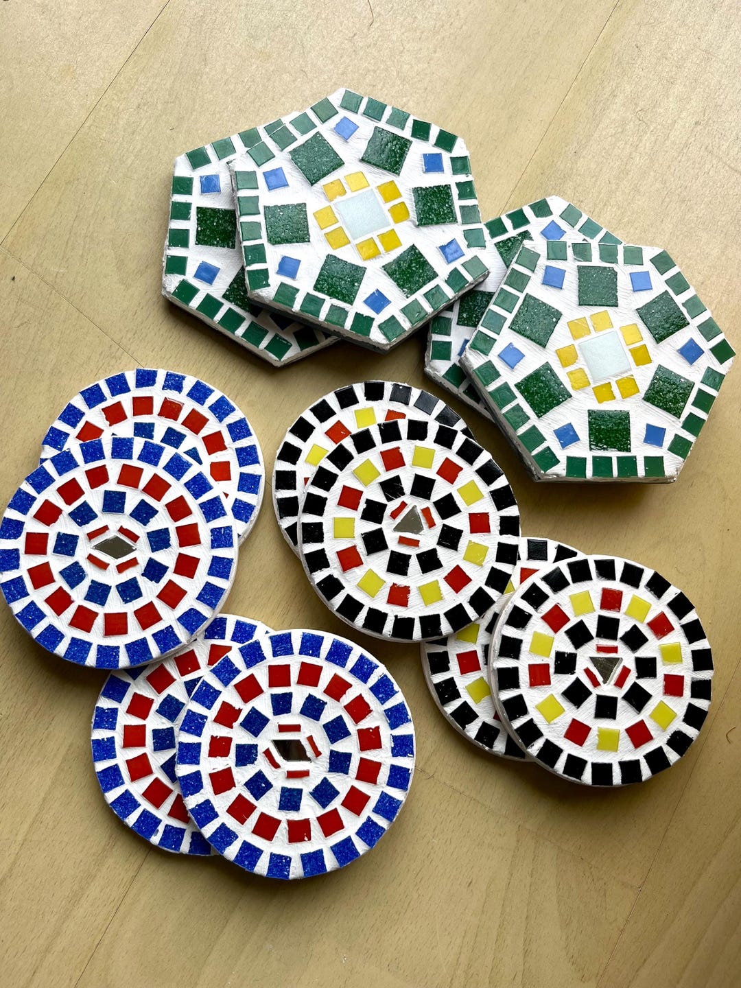 Bright Mosaic Coaster Set | Colourful Tile Coasters | Handmade Mosaic ...