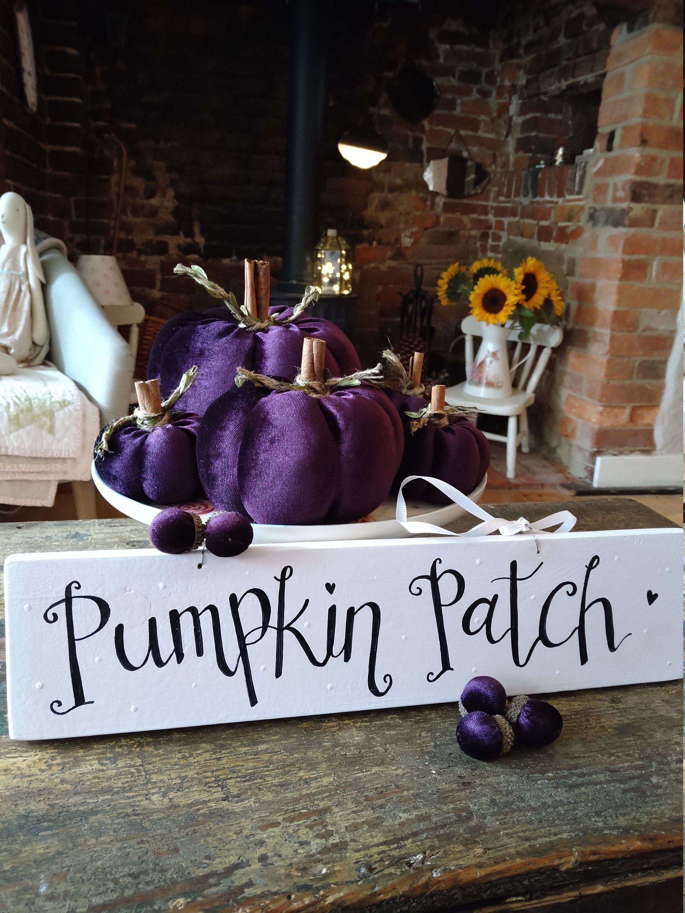 Deep plum purple velvet pumpkins for autumn home decor | Etsy