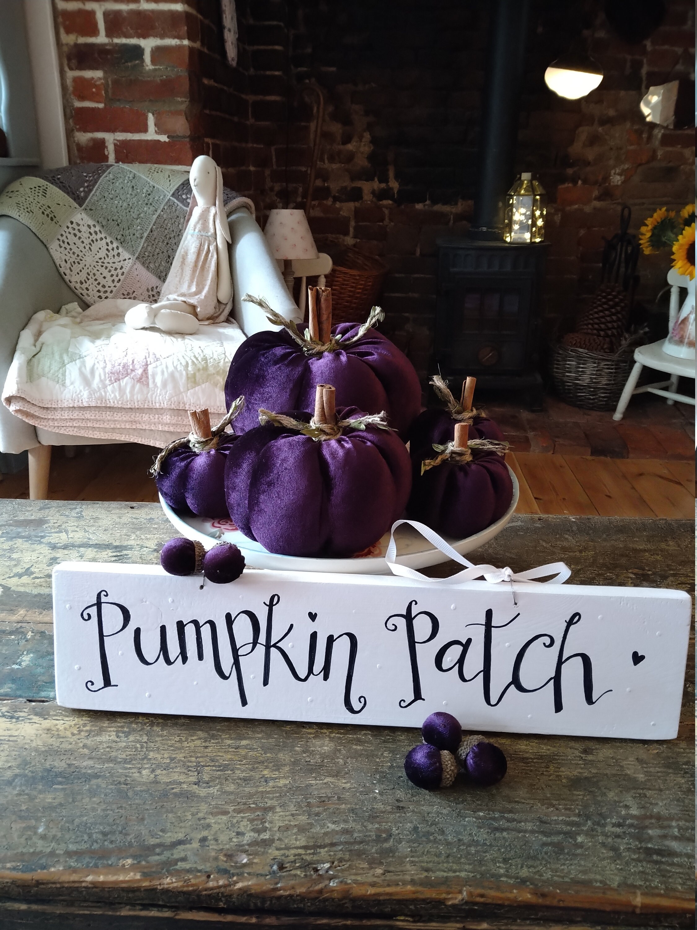 Deep plum purple velvet pumpkins for autumn home decor | Etsy