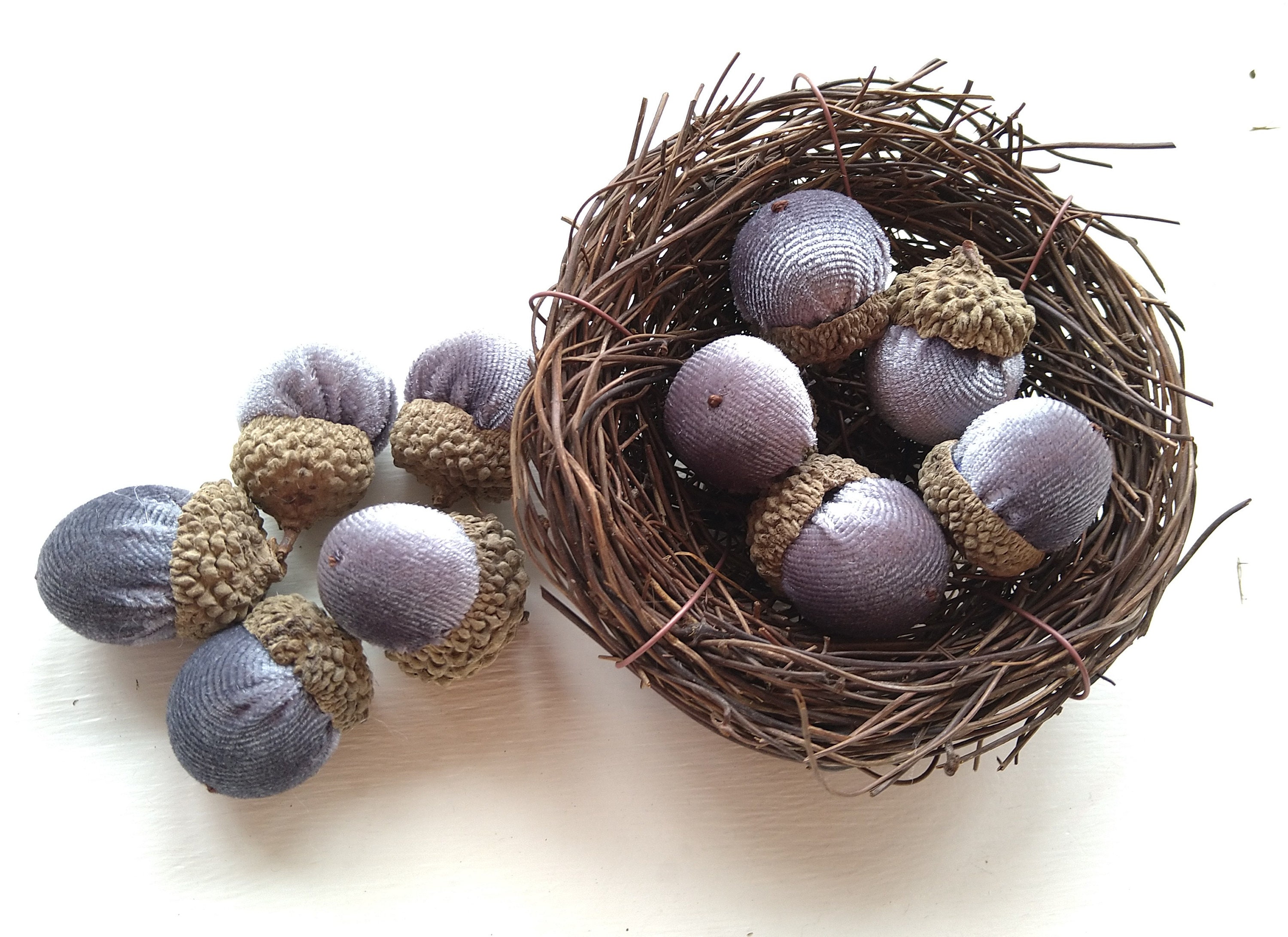 Six handmade grey velvet acorns with real acorn cups for | Etsy