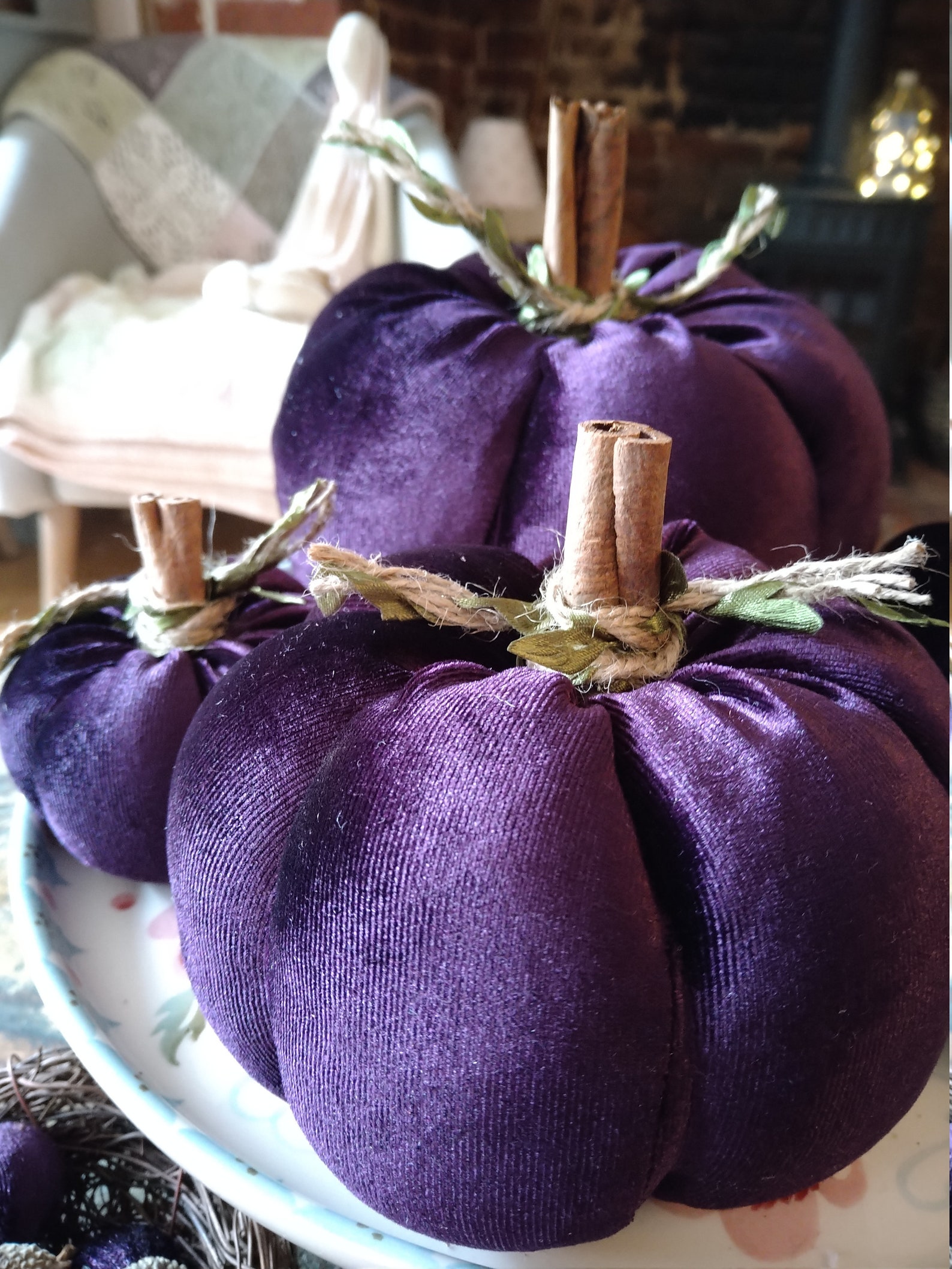 Deep plum purple velvet pumpkins for autumn home decor | Etsy