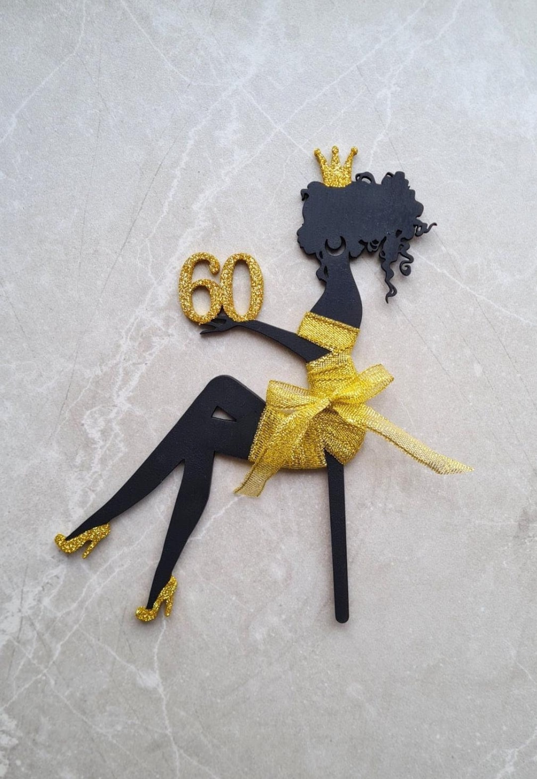 Sitting Woman Cake Topper | Gold Glitter 60th Birthday - Etsy