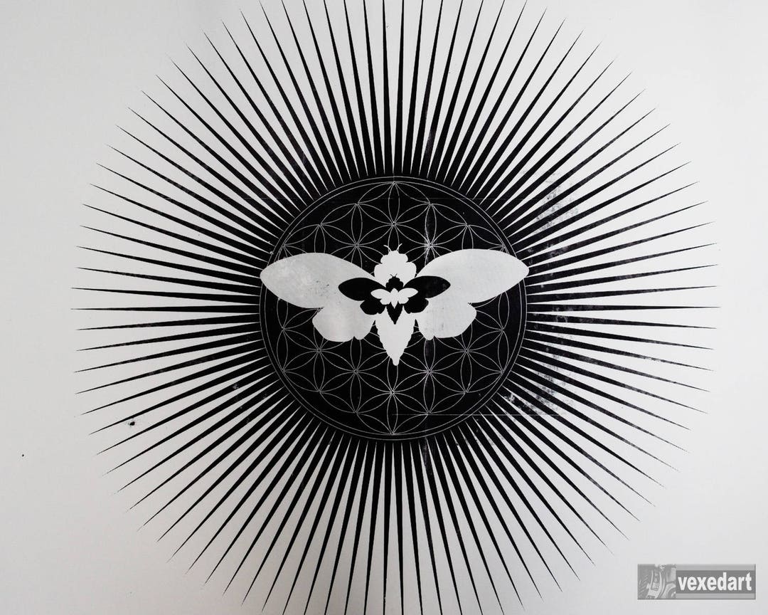 Psychedelic Art Original Screen Print 'flower of Life Cicada ...