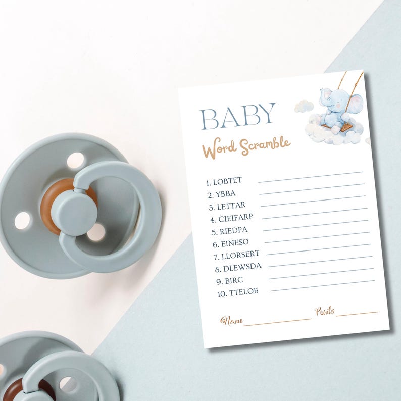 Elephant Baby Shower Word Scramble Game: Printable Activity (PDF ...