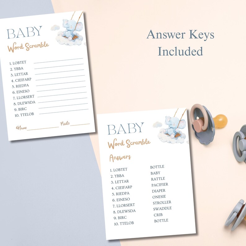 Elephant Baby Shower Word Scramble Game: Printable Activity (PDF ...