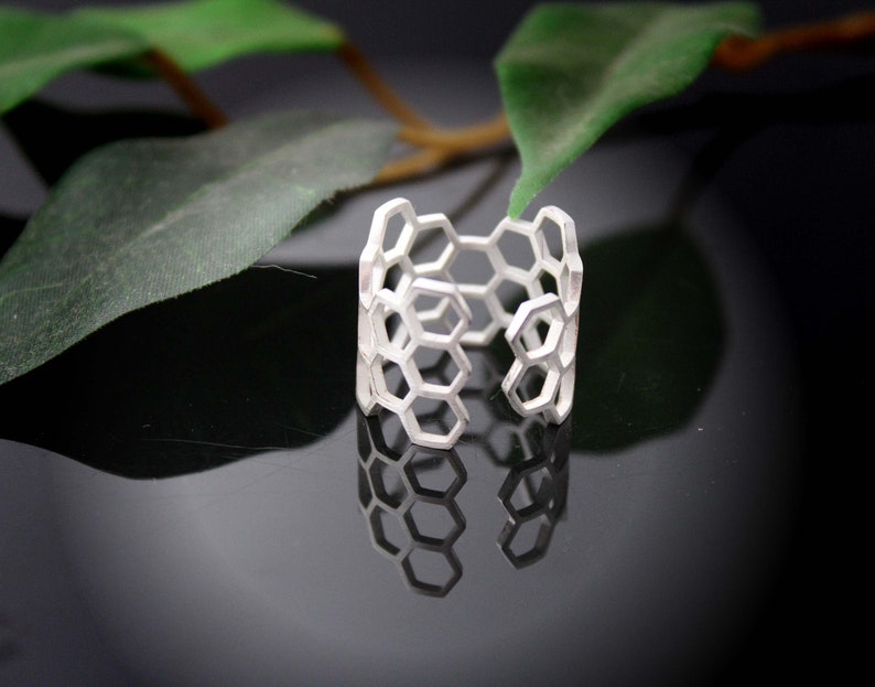 Geometric Honeycomb Design Adjustable Ring - Etsy