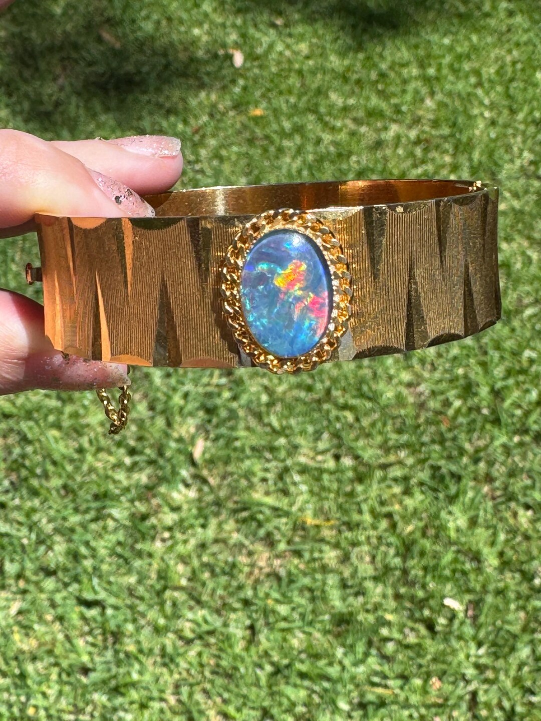 Genuine Australian Triplet Opal Set in a 22ct Hard Gold Clad Vintage ...