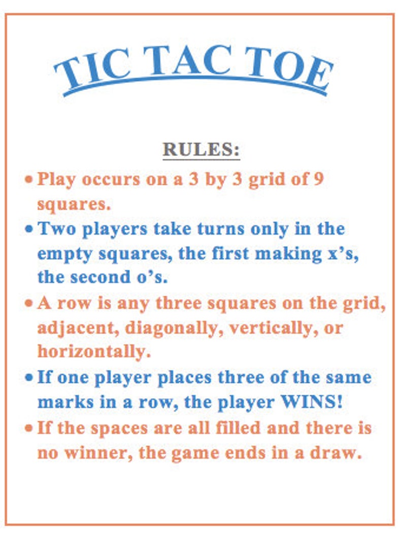 Tic Tac Toe Game Rules Etsy