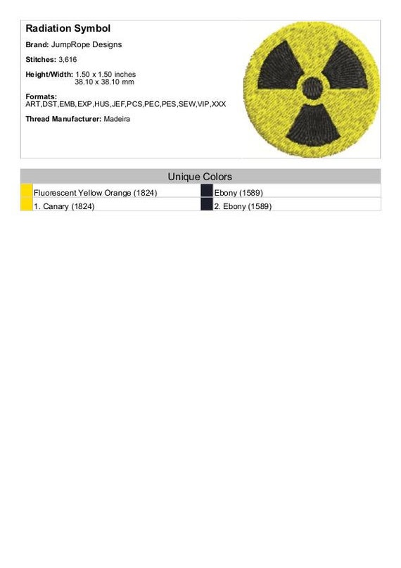 4 sizes Radiation warning patch embroidery design Radiation symbol ...