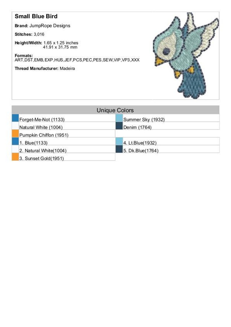 Small Blue Bird Machine Embroidery Design | Etsy