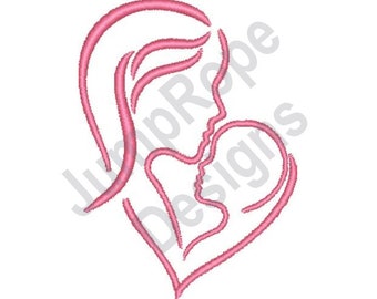 Mom Embroidery Design, Mom and Child Digital Design Outline for Machine ...