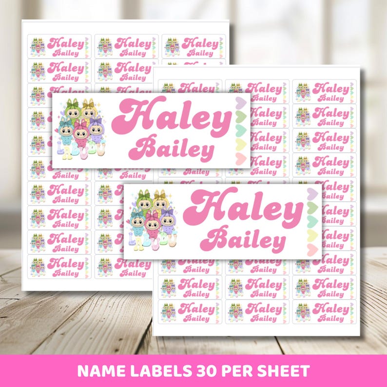 Labubu Inspired Personalized Name Labels: Waterproof School Stickers - Etsy